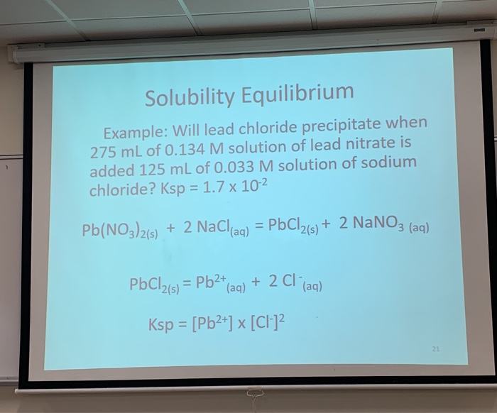 Solved Solubility Equilibrium Example: Will lead chloride | Chegg.com