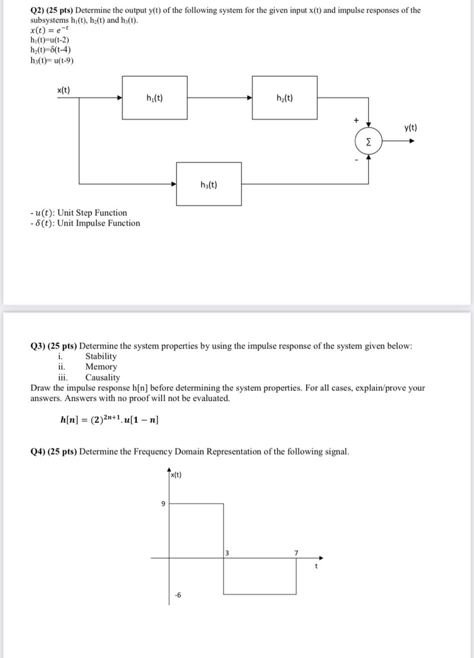 Solved Q2) (25 ﻿pts) ﻿Determine the output y(t) ﻿of the | Chegg.com