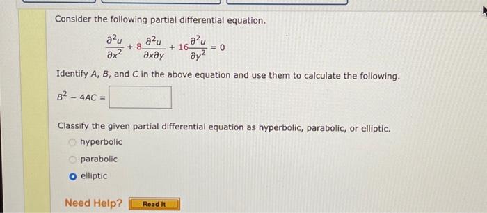 Solved Consider the following partial differential equation. | Chegg.com