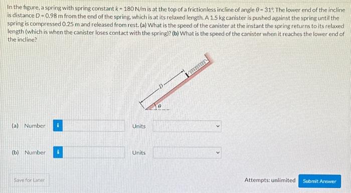 Solved In the figure, a spring with spring constant k=180 | Chegg.com