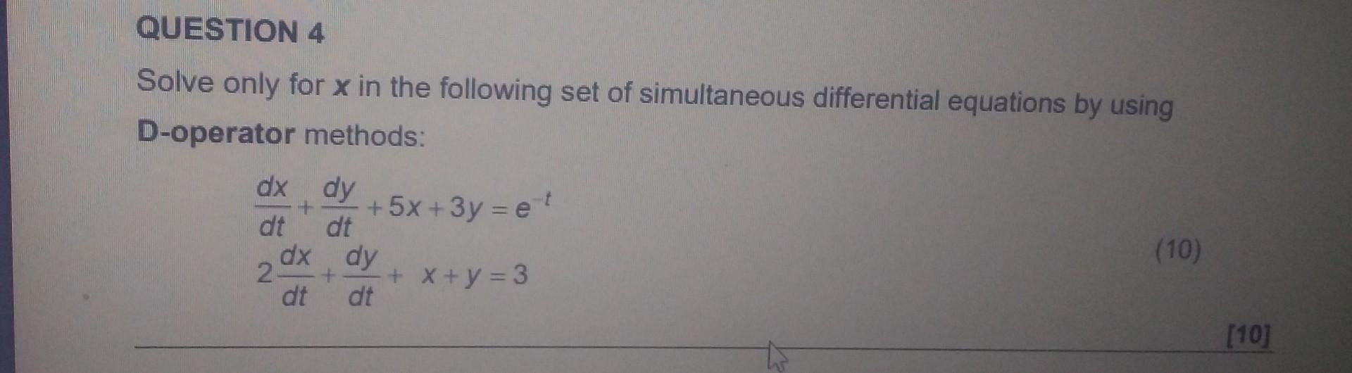 Solved Solve only for x in the following set of simultaneous | Chegg.com
