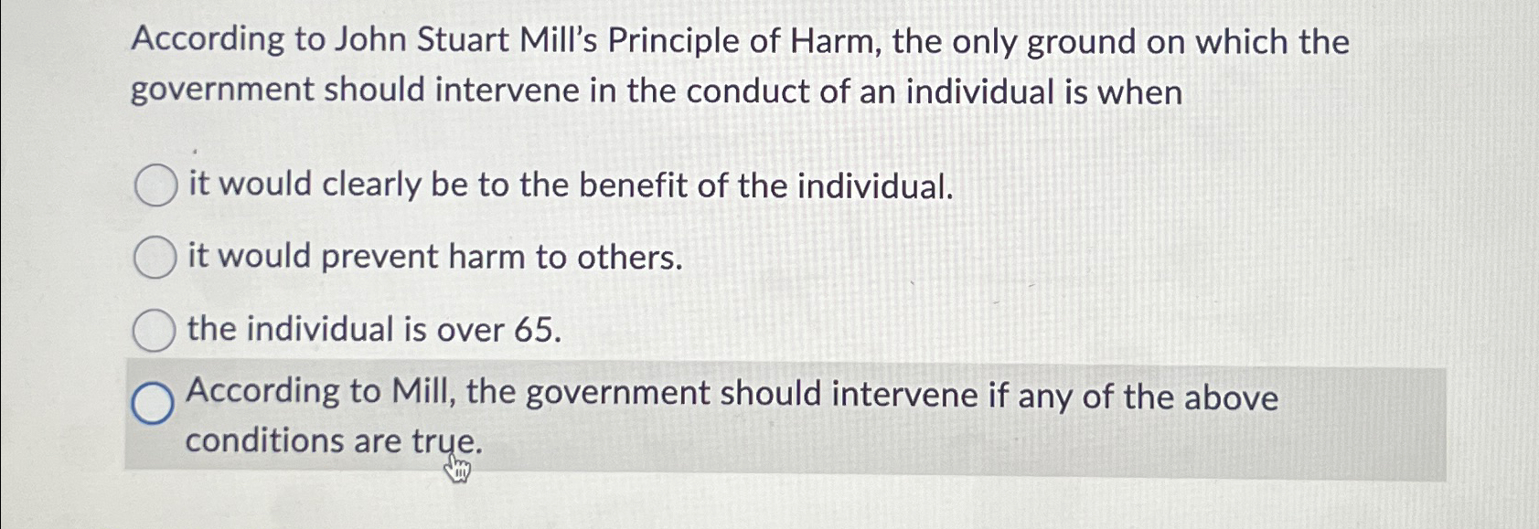 Solved According to John Stuart Mill's Principle of Harm, | Chegg.com