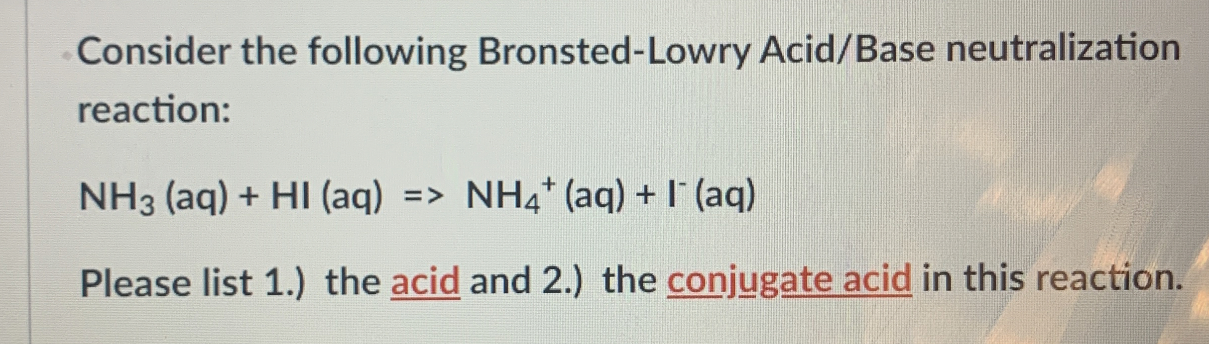 Solved Consider the following Bronsted-Lowry Acid/Base | Chegg.com