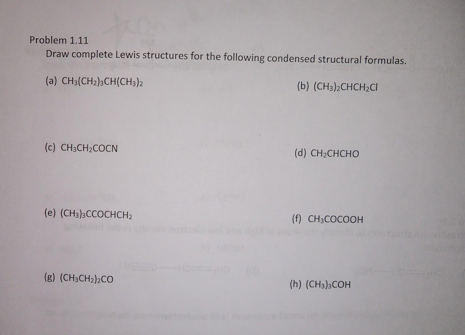 Solved Problem 1.11 Draw complete Lewis structures for the | Chegg.com