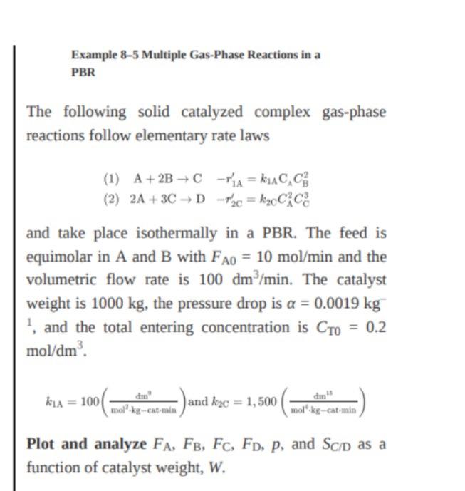 Solved Example 8-5 Multiple Gas-Phase Reactions in a PBR The | Chegg.com