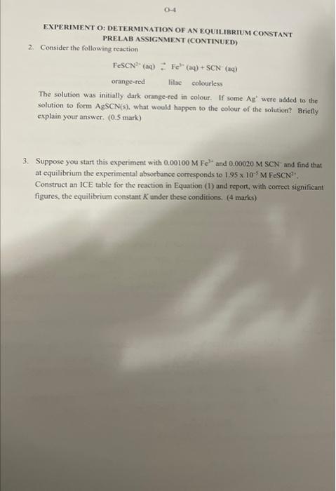 Solved EXPERIMENT O: DETERMINATION OF AN EQUILIBRIUM | Chegg.com