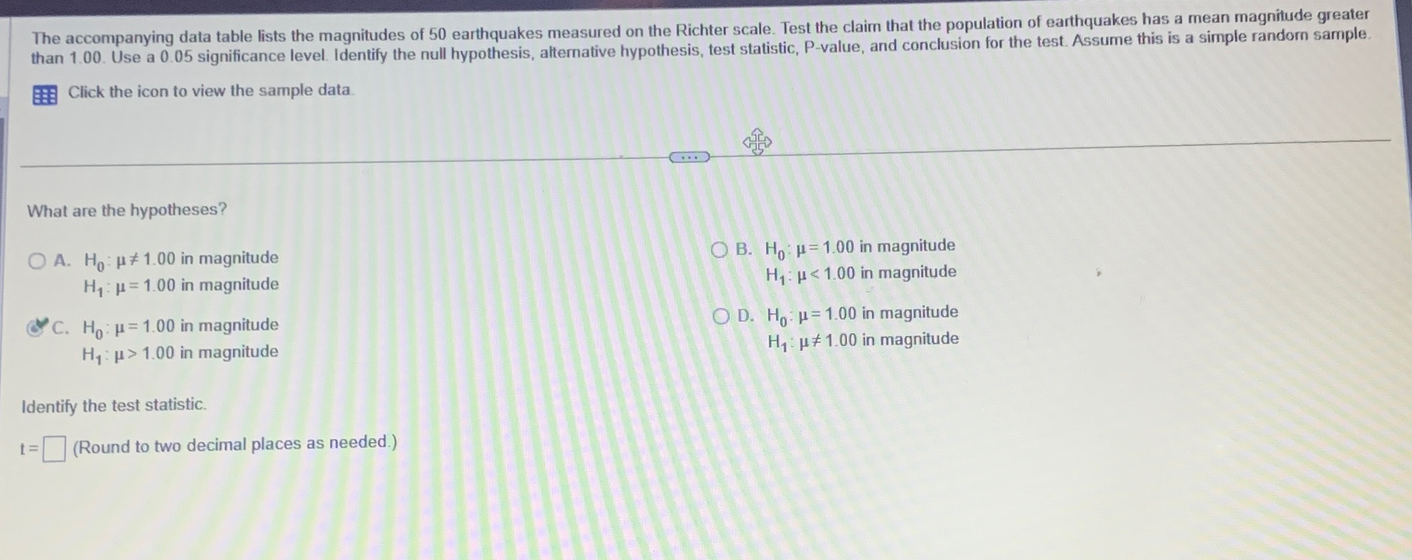 The accompanying data table lists the magnitudes of | Chegg.com
