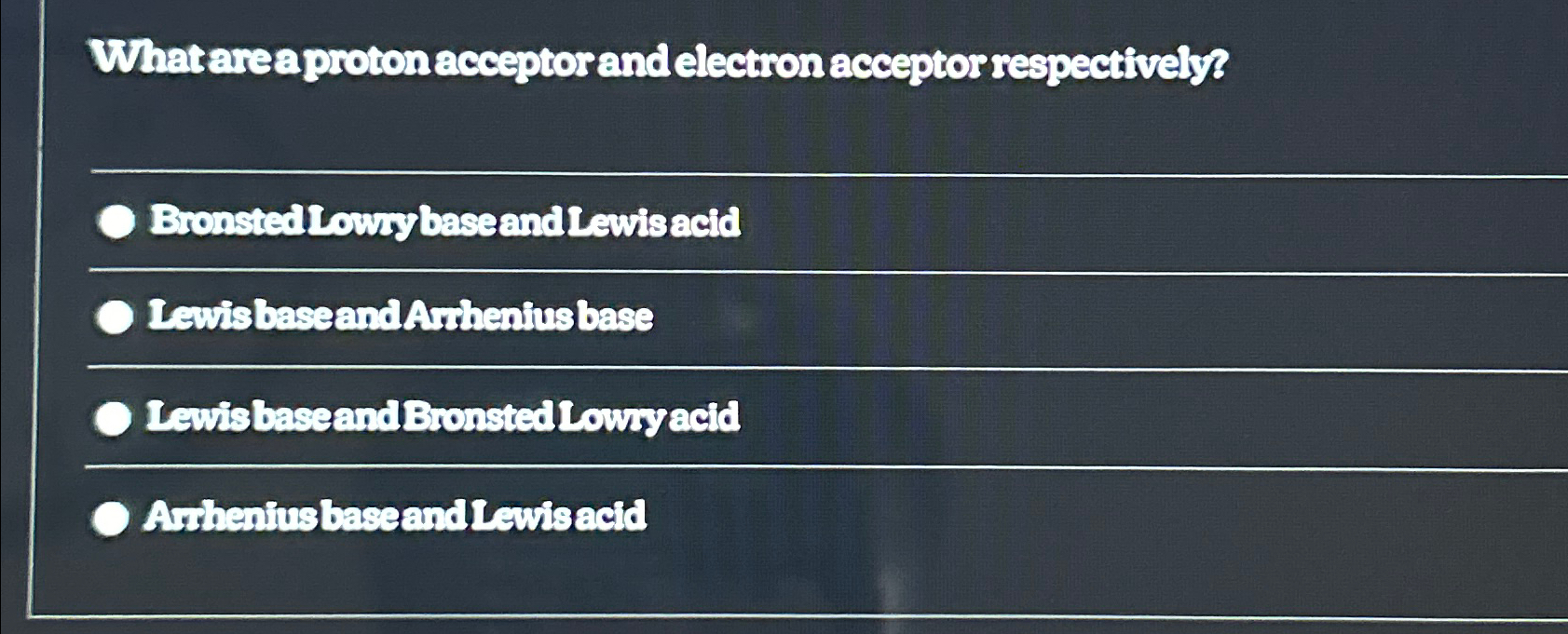 Solved What area proton acceptor and electron acceptor | Chegg.com