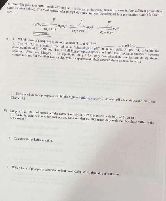Solved Buffers. The principle buffer inside of living cells | Chegg.com
