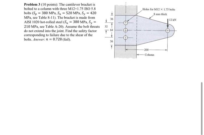 Solved Holes for M12 X 1.75 bolts 8 mm thick 12 KN 36 | Chegg.com