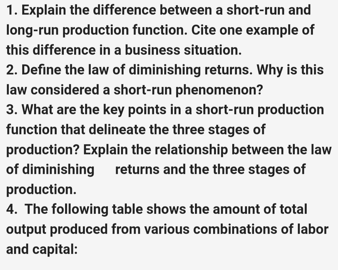 Solved 1. Explain the difference between a short-run and | Chegg.com