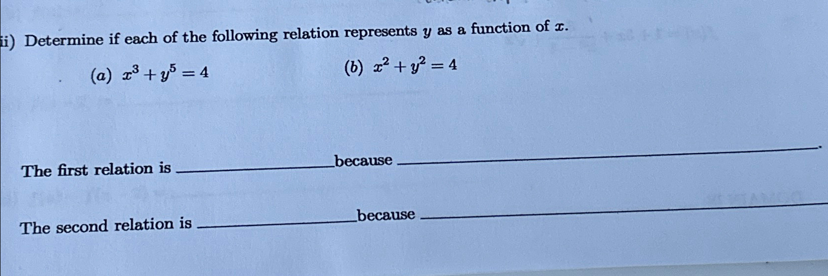 Solved ii) ﻿Determine if each of the following relation | Chegg.com