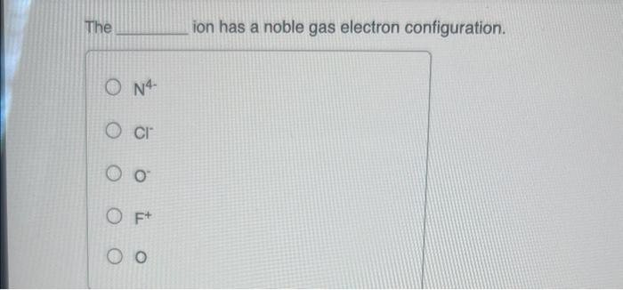 Solved The ion has a noble gas electron configuration. N4− | Chegg.com