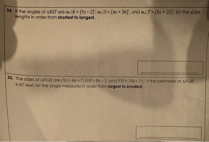 Solved 34. If the angles of RST are | Chegg.com