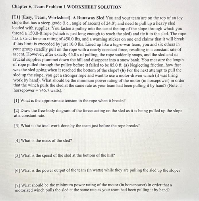 Solved Chapter 6, Team Problem 1 WORKSHEET SOLUTION [T1] | Chegg.com