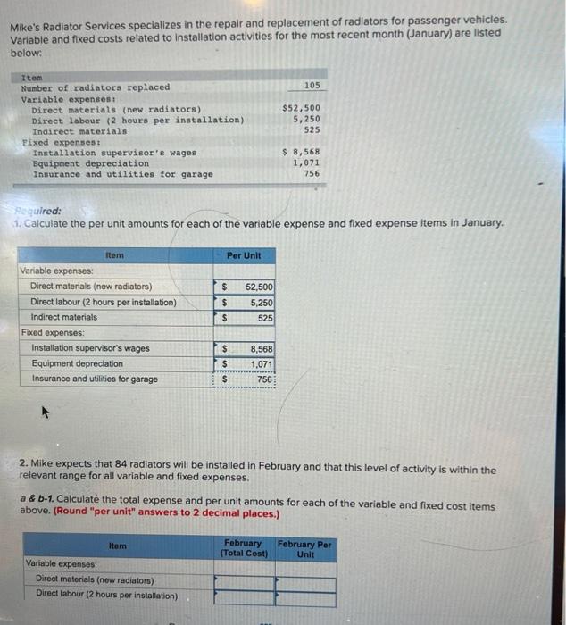 Solved Mike's Radiator Services specializes in the repair | Chegg.com