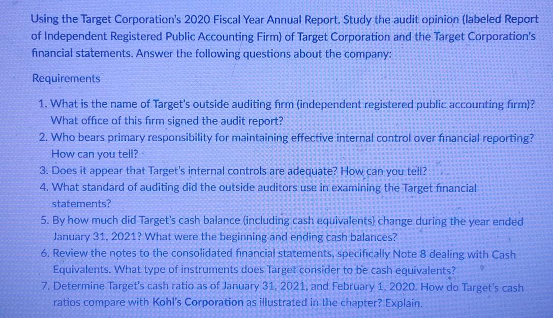 Solved Using the Target Corporation's 2020 Fiscal Year | Chegg.com