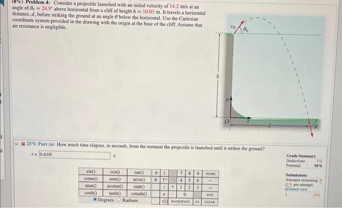 Solved (8\%) Problem 4: Consider a projectile launched with | Chegg.com