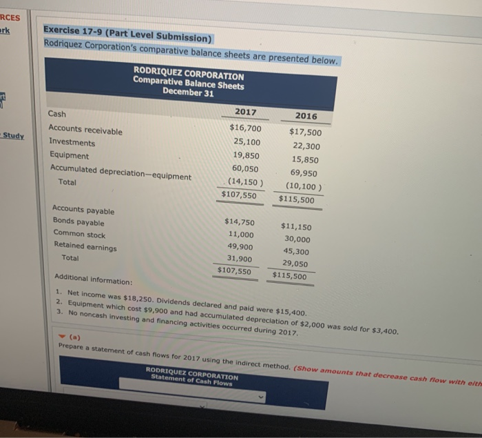 Solved RCES ork Exercise 17-9 (Part Level Submission) | Chegg.com