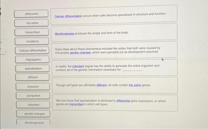 Solved Cellular differentiation occurs when cells become | Chegg.com