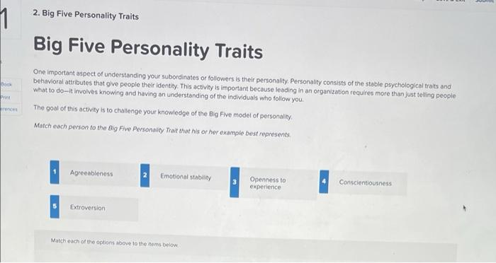 Solved 2. Big Five Personality Traits 1 Big Five Personality | Chegg.com