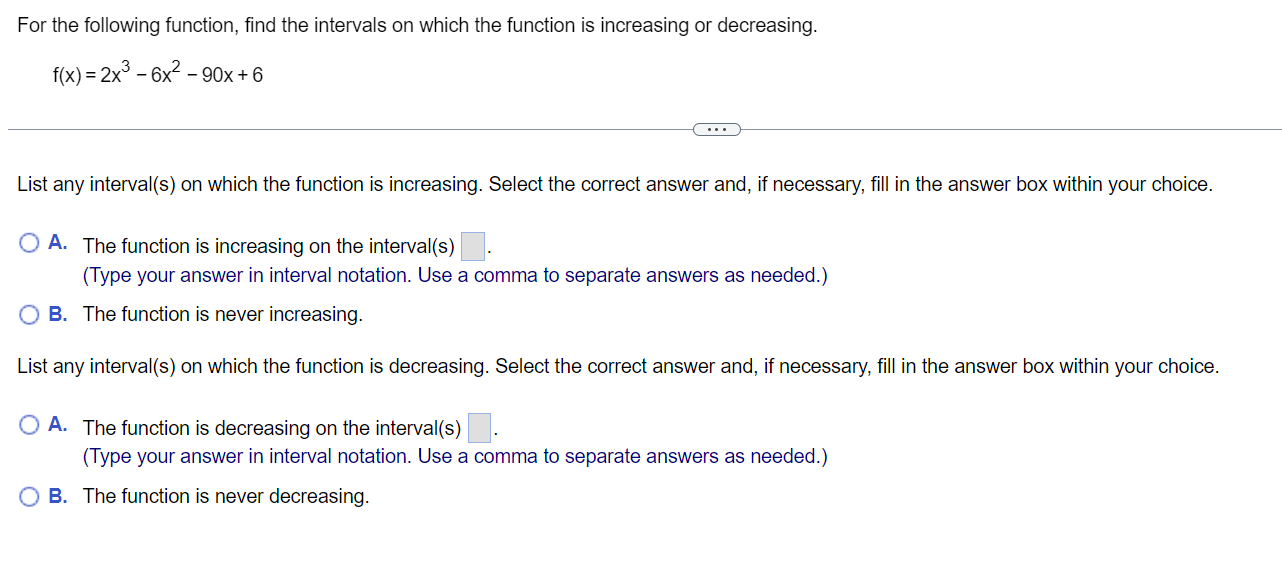 Solved For the following function, find the intervals on | Chegg.com