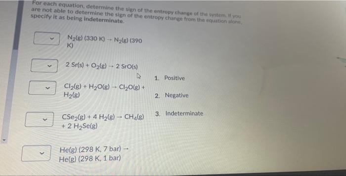 Solved For each equation, determine the sign of the entropy | Chegg.com