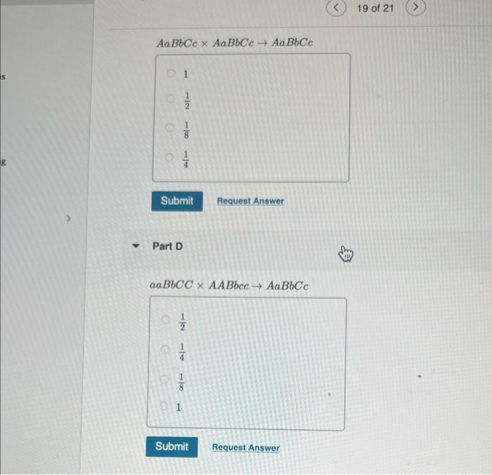 Solved AaBbCc×AaBbCc→AaBbCc 1 21 81 41 Part D | Chegg.com