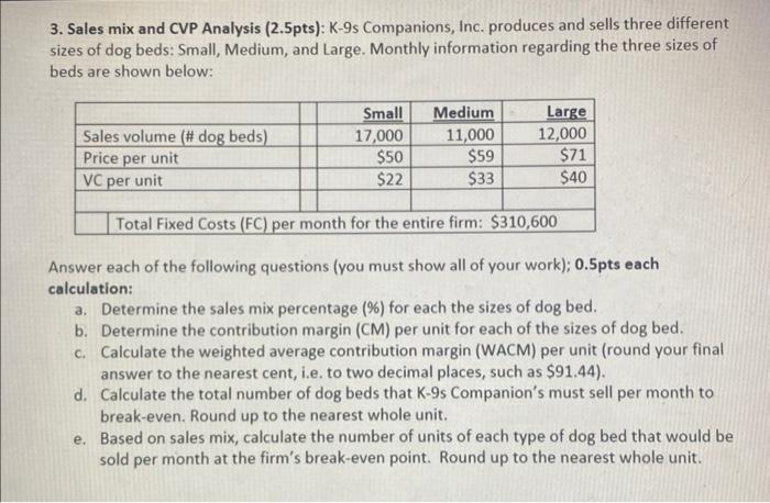 Solved 3. Sales mix and CVP Analysis (2.5pts): K-9s | Chegg.com