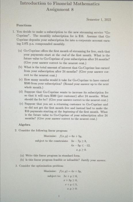 Solved Introduction to Financial Mathematics Assignment 8 | Chegg.com