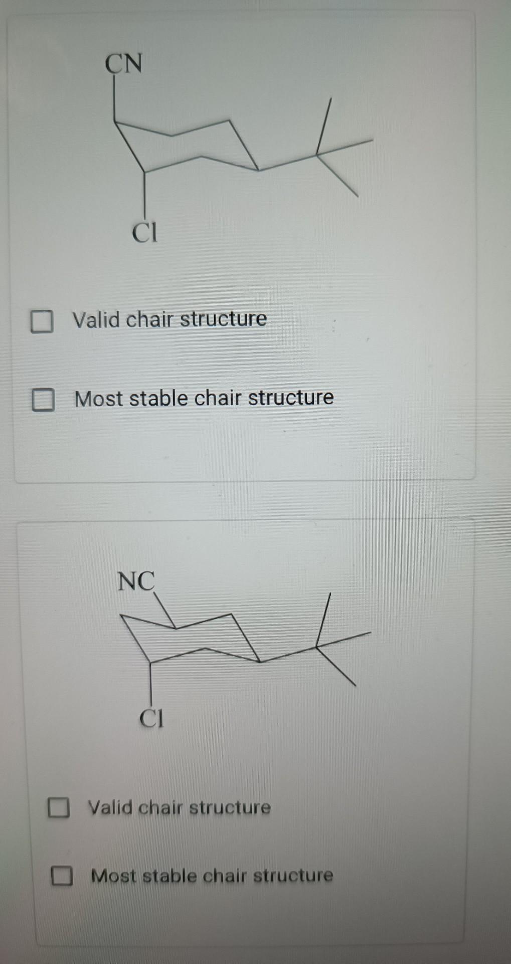Solved Valid chair structure Most stable chair structure | Chegg.com