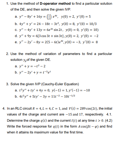 Solved Use the method of D-operator method to find a | Chegg.com