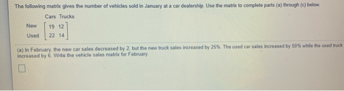 Solved The following matrix gives the number of vehicles | Chegg.com