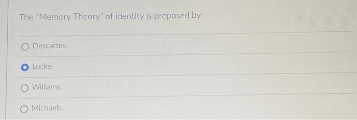 The "Mind Theory" of personal identity is attributed | Chegg.com