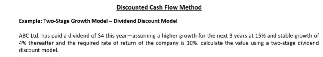 Solved Discounted Cash Flow MethodExample: Two-Stage Growth | Chegg.com