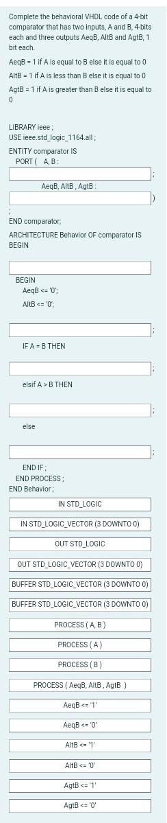 Solved Complete the behavioral VHDL code of a 4-bit | Chegg.com