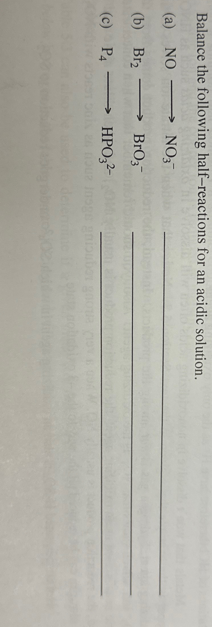Solved Balance the following half-reactions for an acidic | Chegg.com