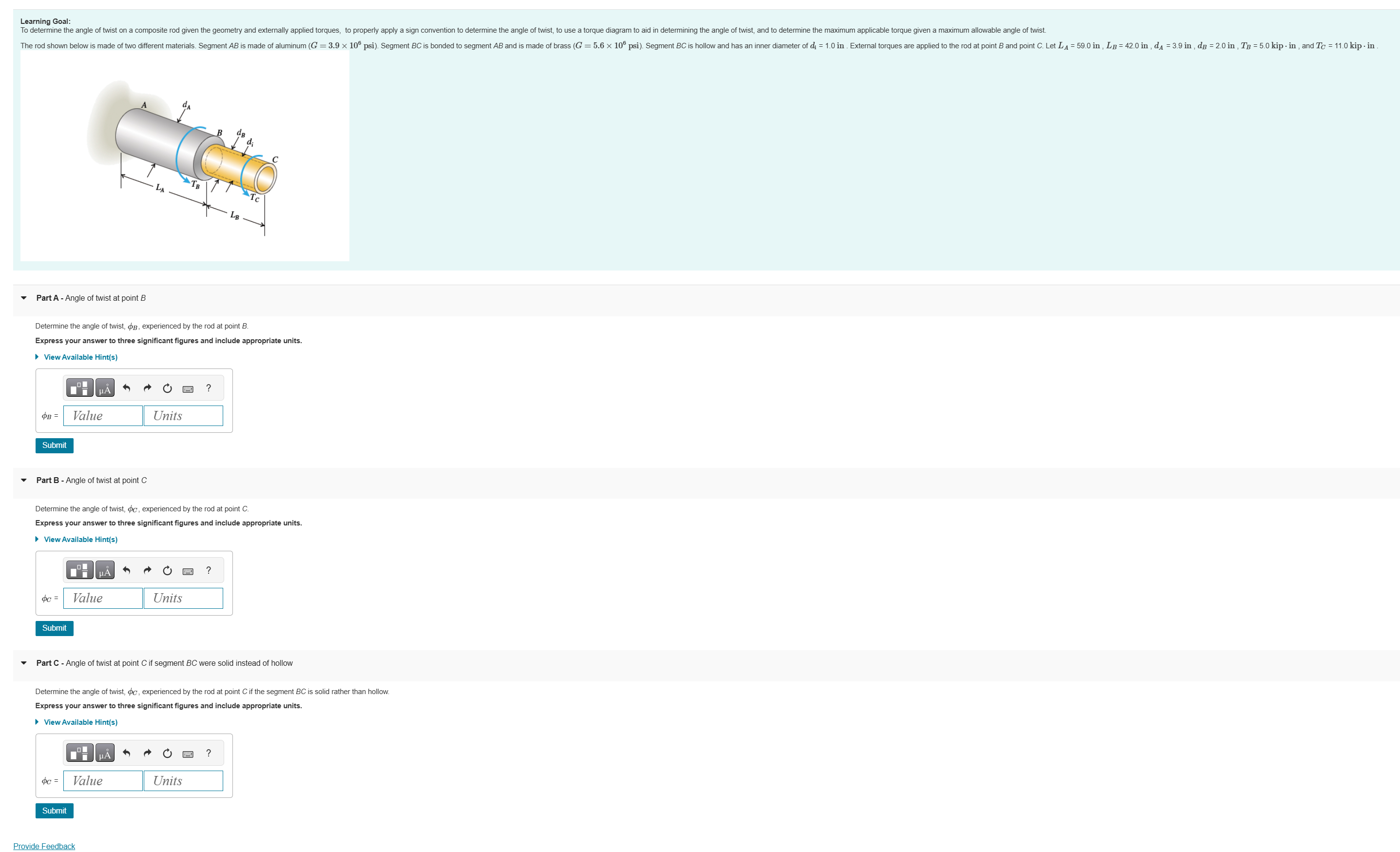 Solved Learning Goal: Part A - ﻿Angle of twist at point \( | Chegg.com