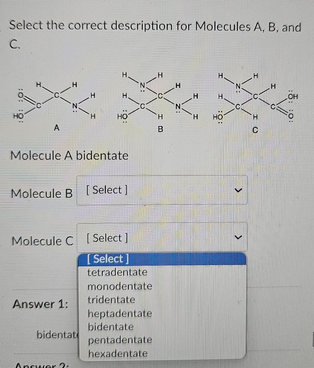 Solved Select the correct description for Molecules A, ﻿B, | Chegg.com
