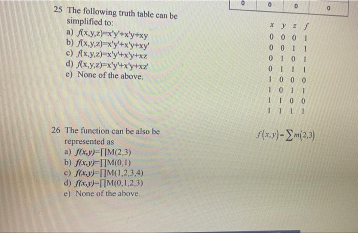 Solved 25 The following truth table can be simplified to: a) | Chegg.com