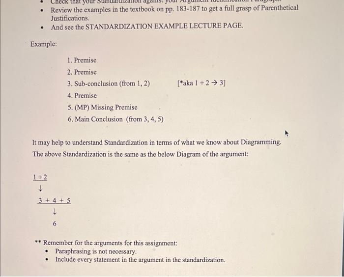 Assignment Instructions: Standardization of Arguments | Chegg.com