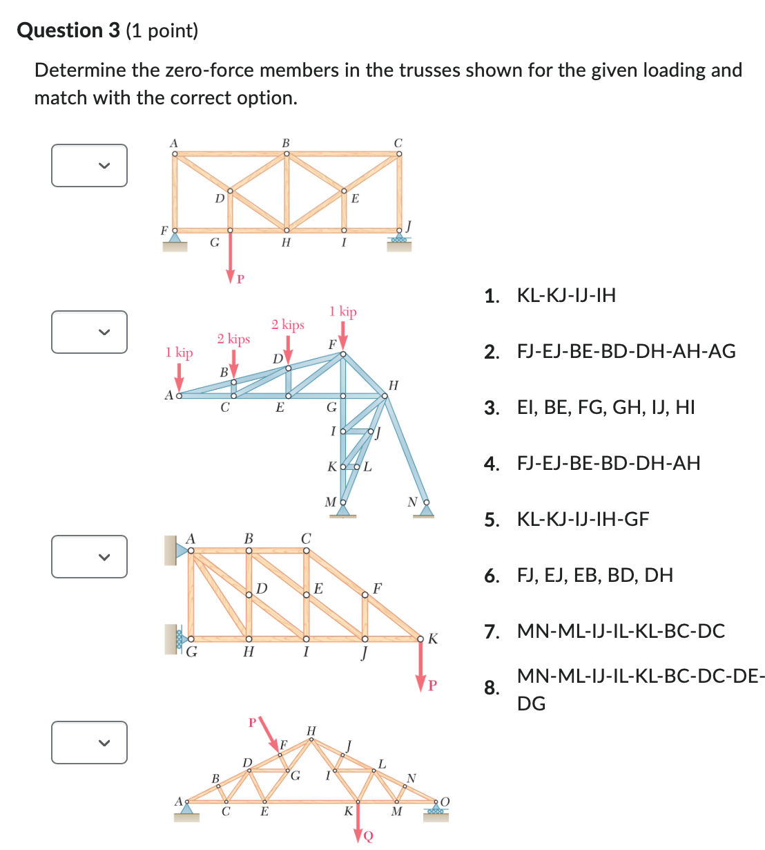 Solved Question 3 (1 ﻿point)Determine the zero-force members | Chegg.com