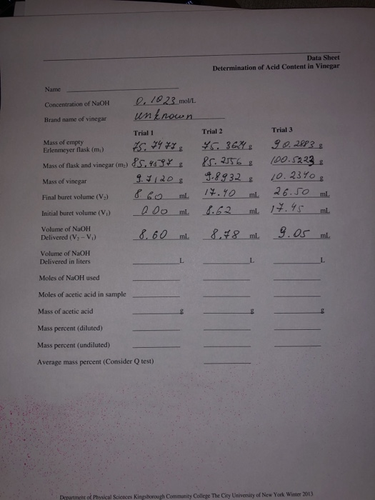 Solved calculate the colume in liters, mass, mass percent | Chegg.com