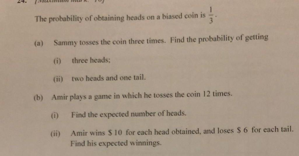Solved The probability of obtaining heads on a biased coin | Chegg.com