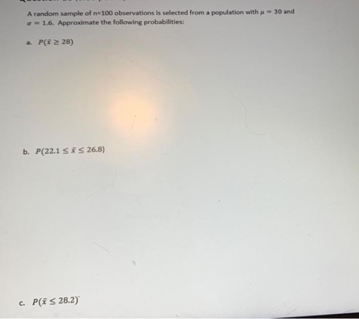 Solved A random sample of n=100 observations is selected | Chegg.com