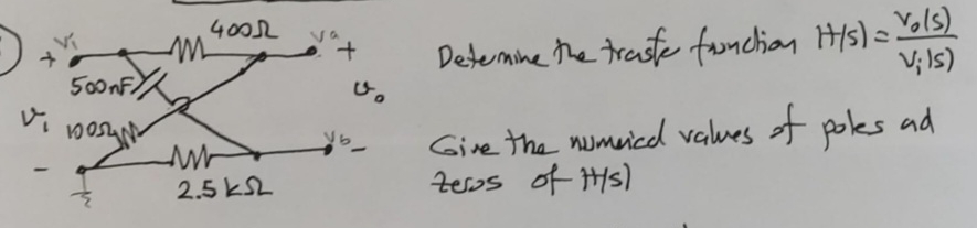 Solved Determine the traster function |) ﻿Gire the numeried | Chegg.com