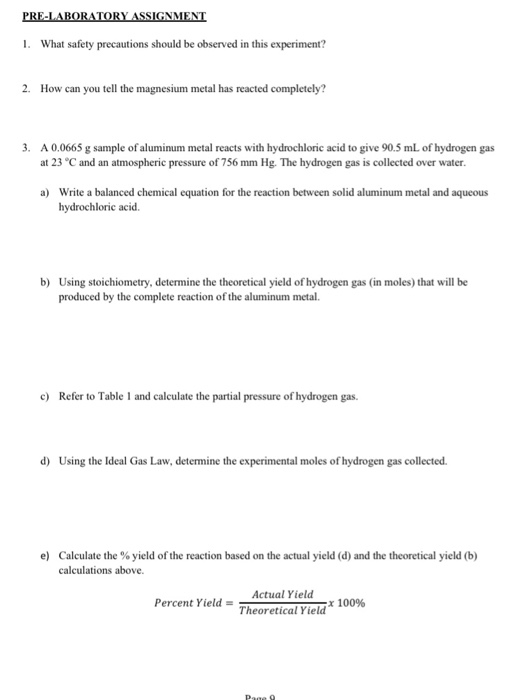 PRE-LABORATORY ASSIGNMENT 1. What safety precautions | Chegg.com