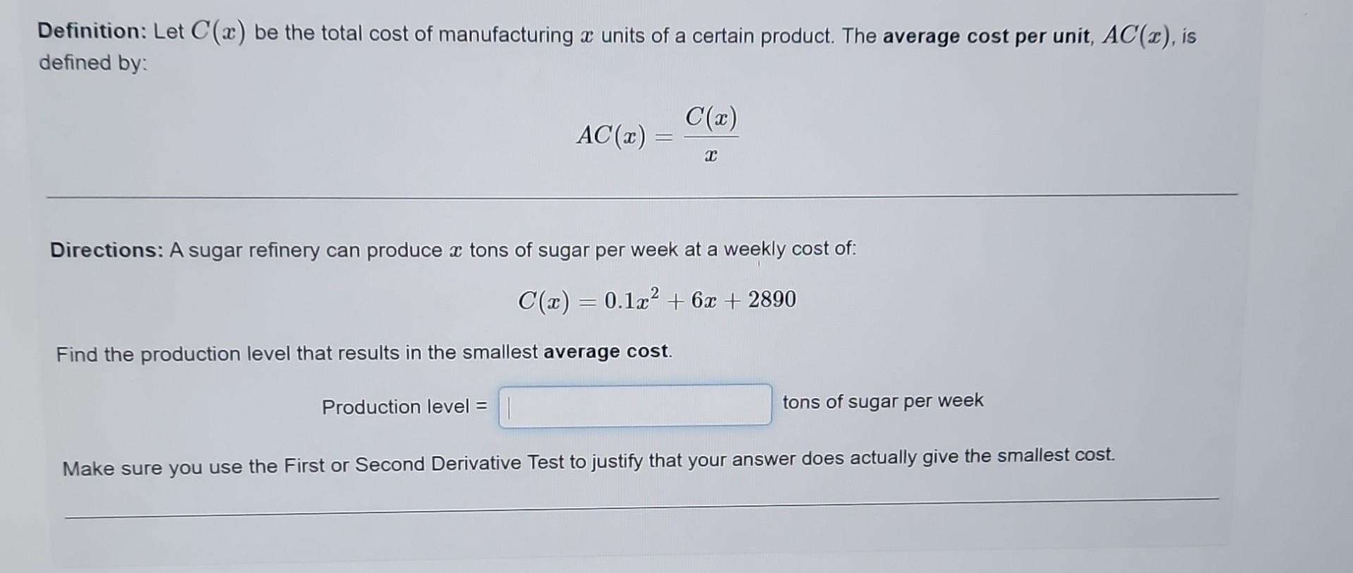 Solved Definition: Let C(x) be the total cost of | Chegg.com