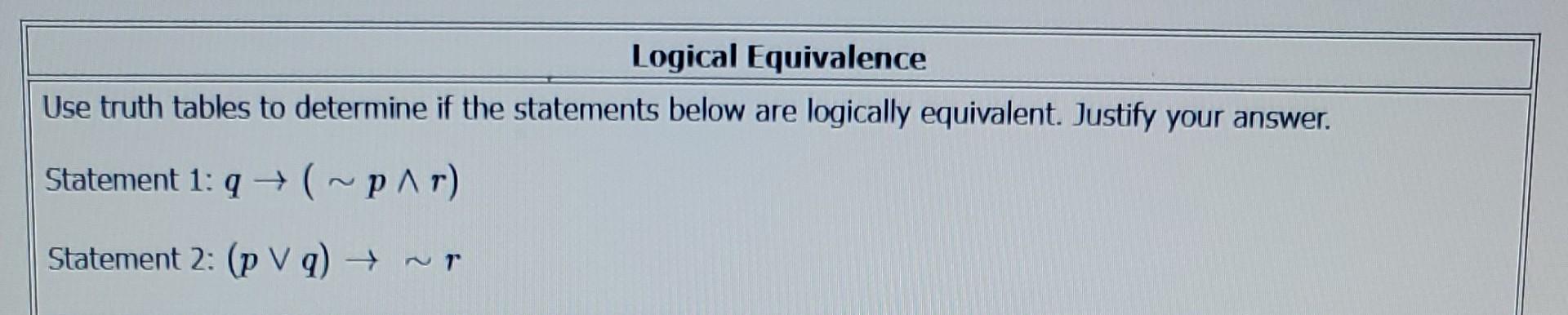 Solved Use truth tables to determine if the statements below | Chegg.com