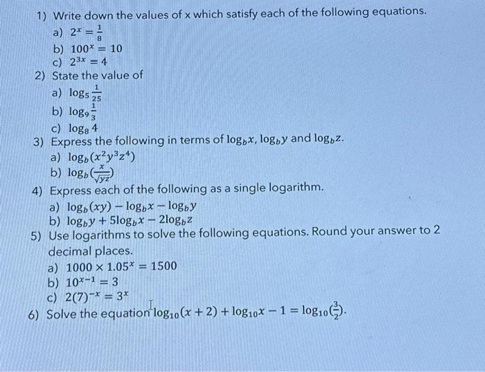 Solved 1) Write down the values of x which satisfy each of | Chegg.com